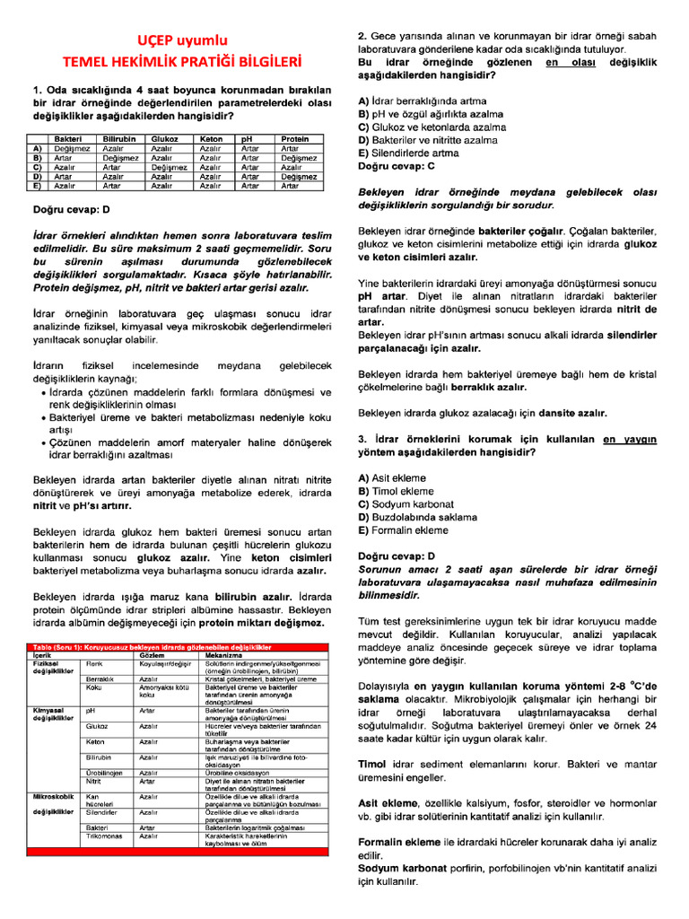 Biyokimya Pratik Hekimlik Soruları | PDF