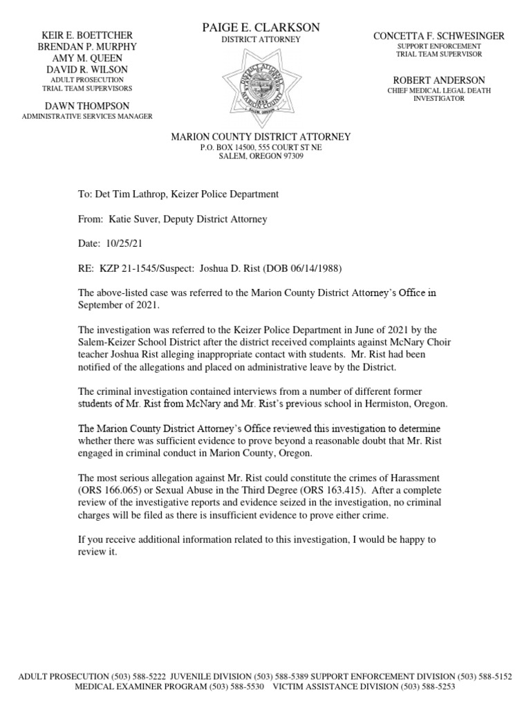 NAC Letter to Lathrop Re Joshua Rist McNary Choir Teacher (4) | PDF ...