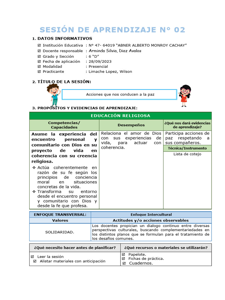 Sesión de Aprendizaje N 2 Religion | PDF