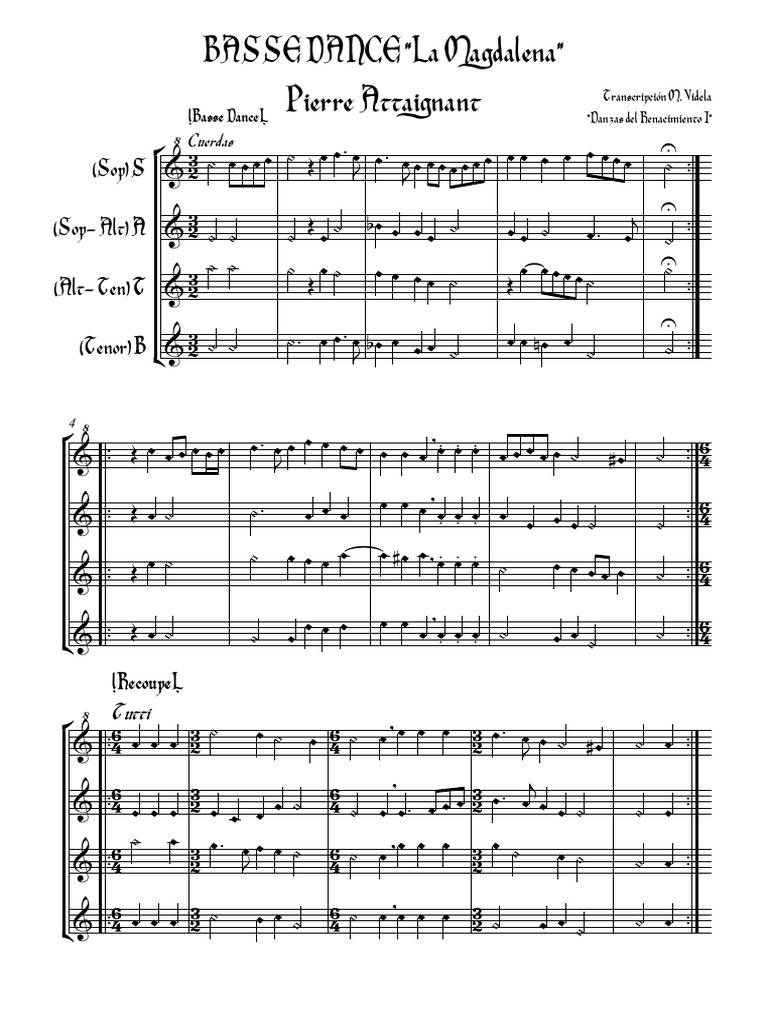 BASSE DANCE La Magdalena - Partitura Completa | PDF