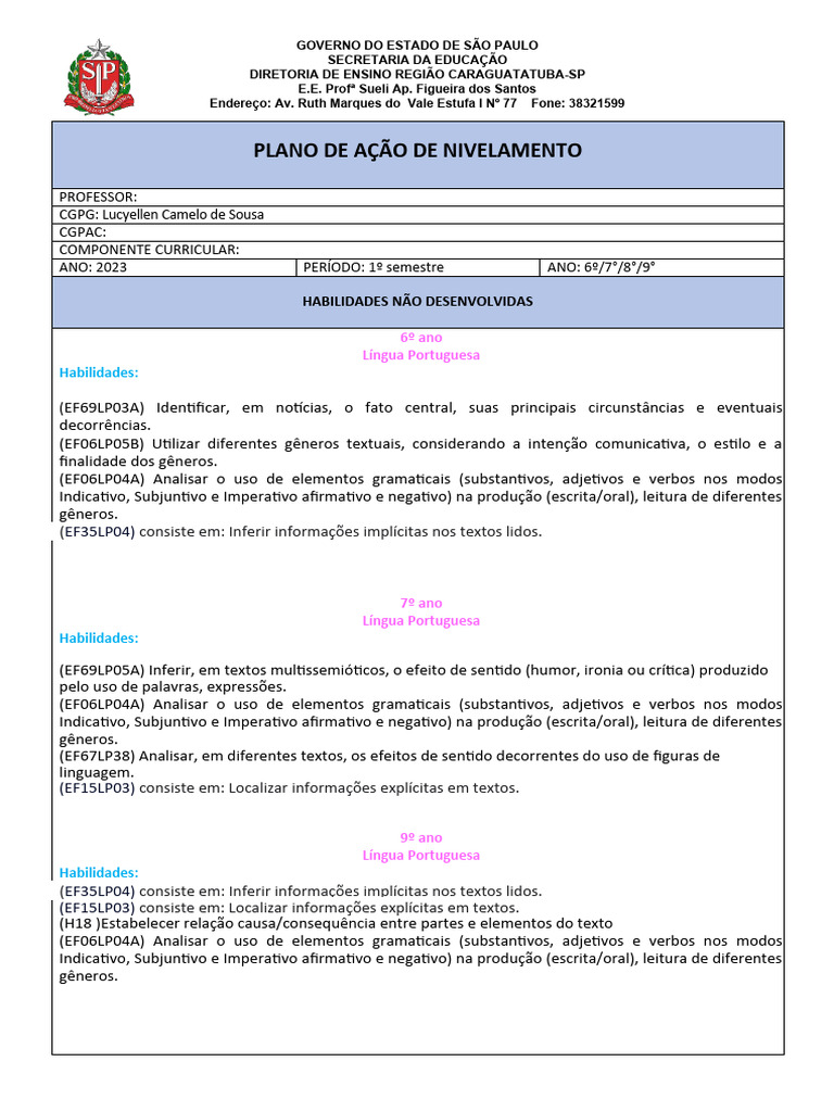 Plano de A o de Nivelamento 3 (Recuperação Automática) | PDF