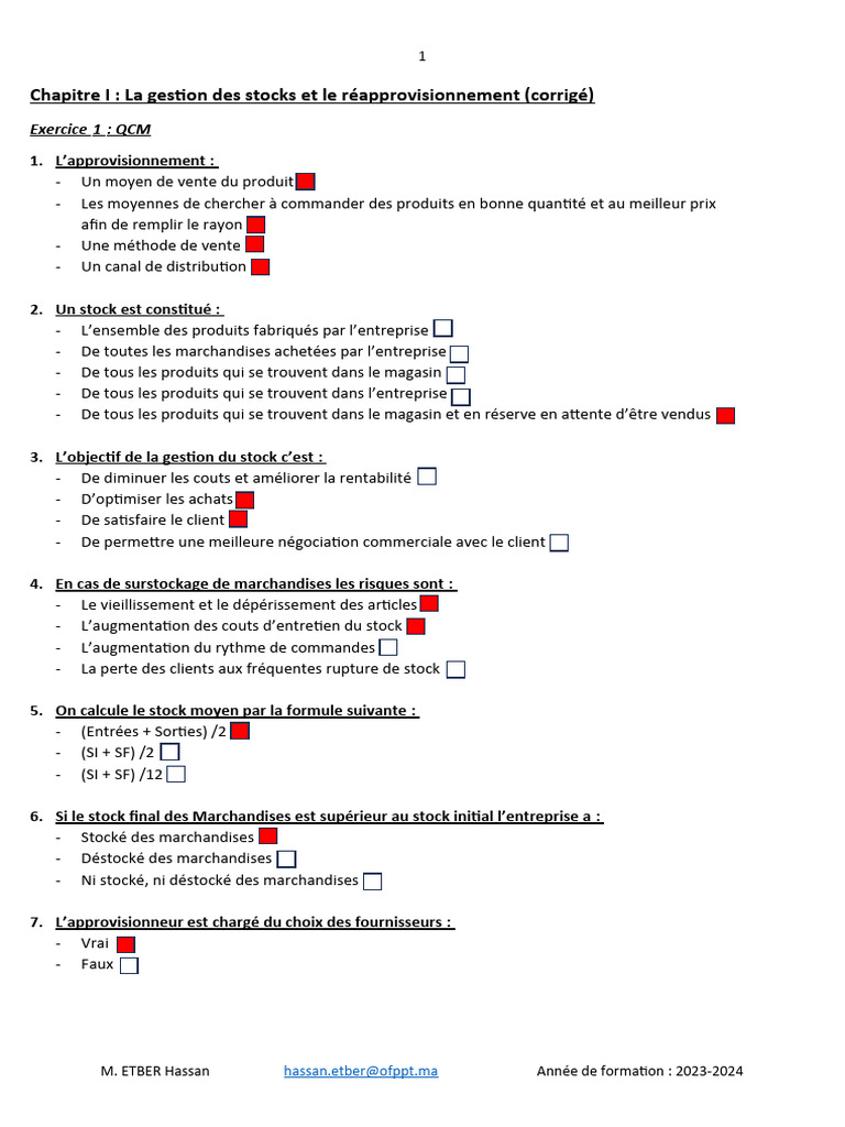 Serie Des Exercices-Chapitre I - Corrigé | PDF