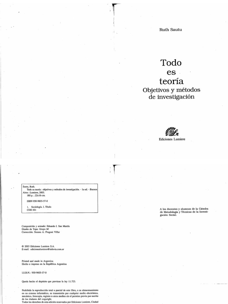 8 - SAUTU, Ruth (2003) - Todo Es Teoría. Objetivos y Métodos de ...