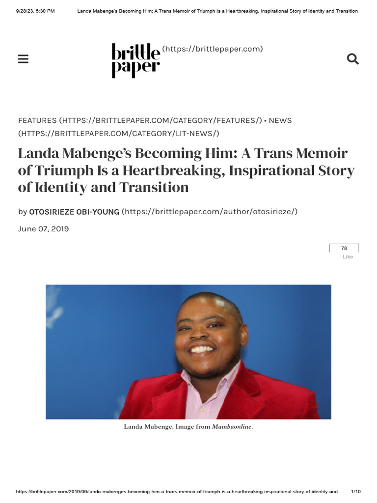 Landa Mabenge's Becoming Him - A Trans Memoir of Triumph Is A ...