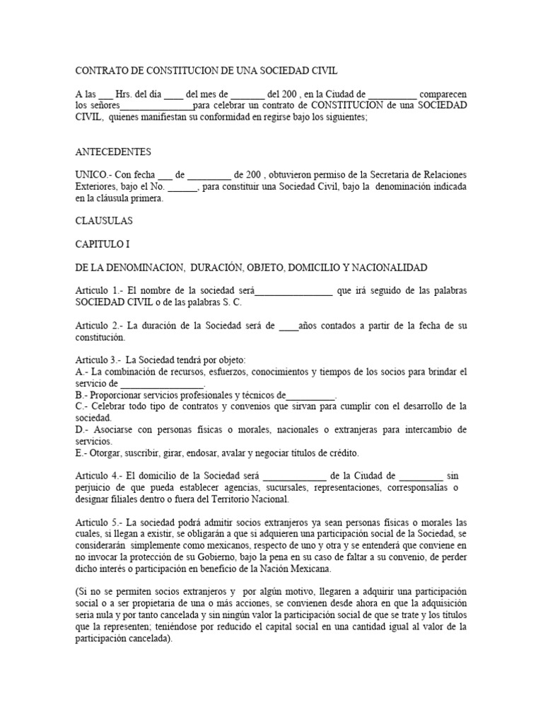 Constitucion de una Sociedad Civil | PDF