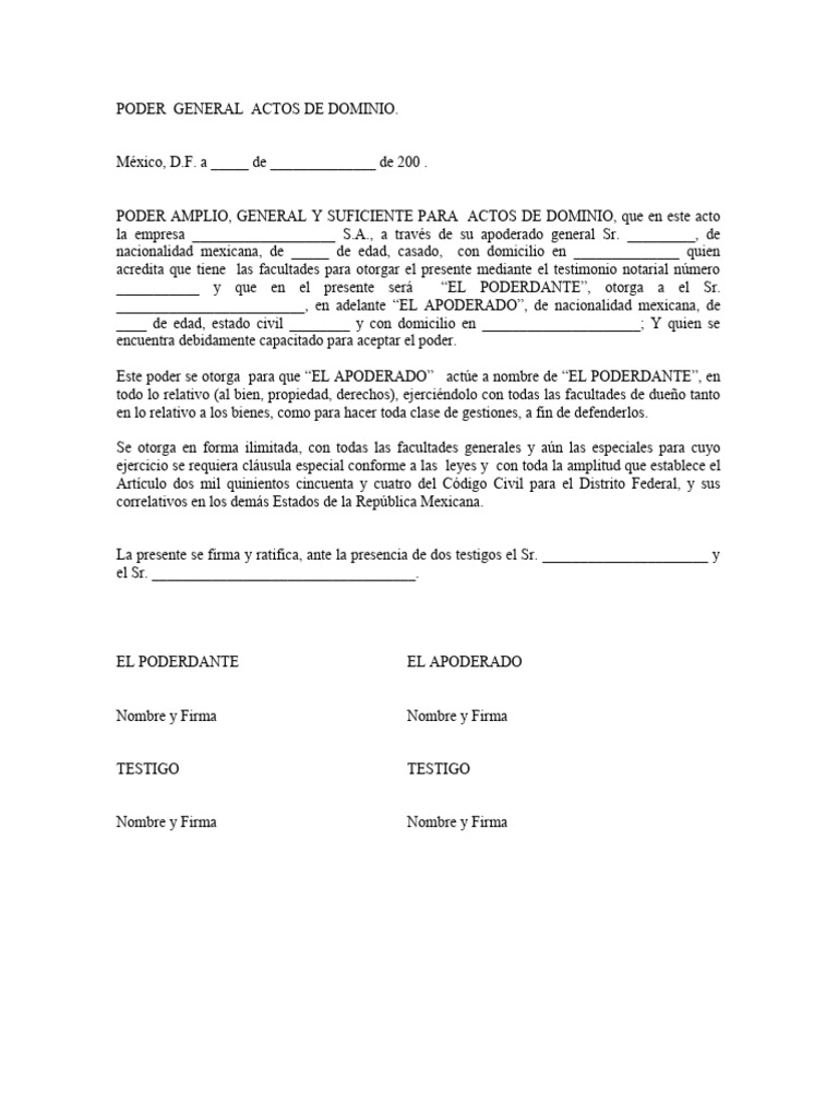 Poder para Actos de Dominio | PDF | Derecho