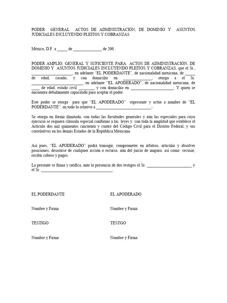 Poder para Actos de administracion, Dominio y Judiciales | PDF