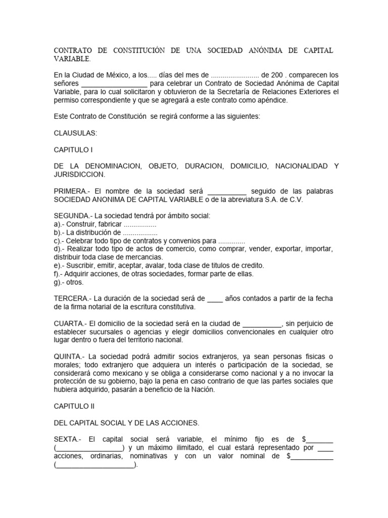 Sociedad Anonima de Capital Variable | PDF