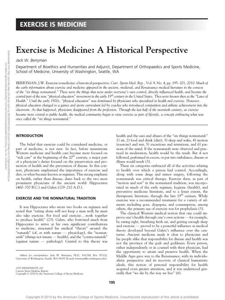 Exercise Is Medicine A Historical Perspective.7 | PDF