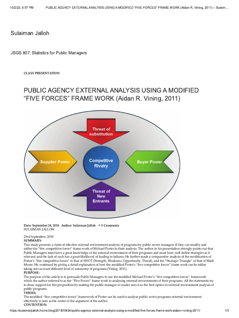 PUBLIC AGENCY EXTERNAL ANALYSIS USING 5 Forces Framework | PDF