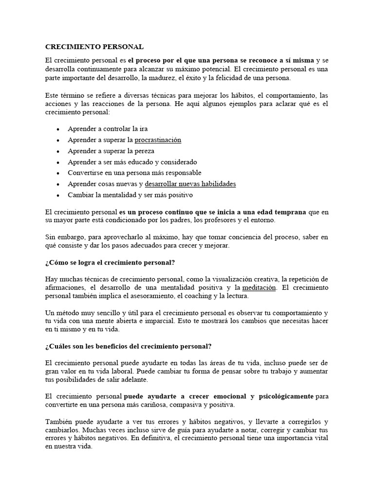 Crecimiento Personal Pdf Desarrollo Personal Aprendizaje