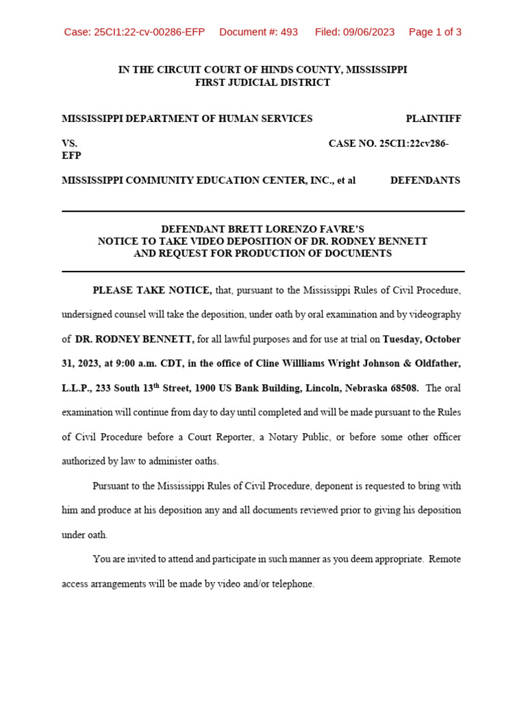 Call For Deposition For Bennett | PDF