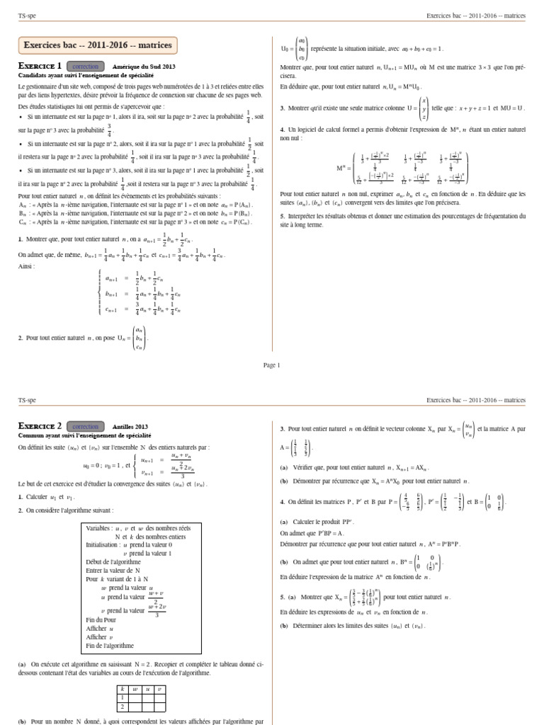 Annales Bac Matrices | PDF