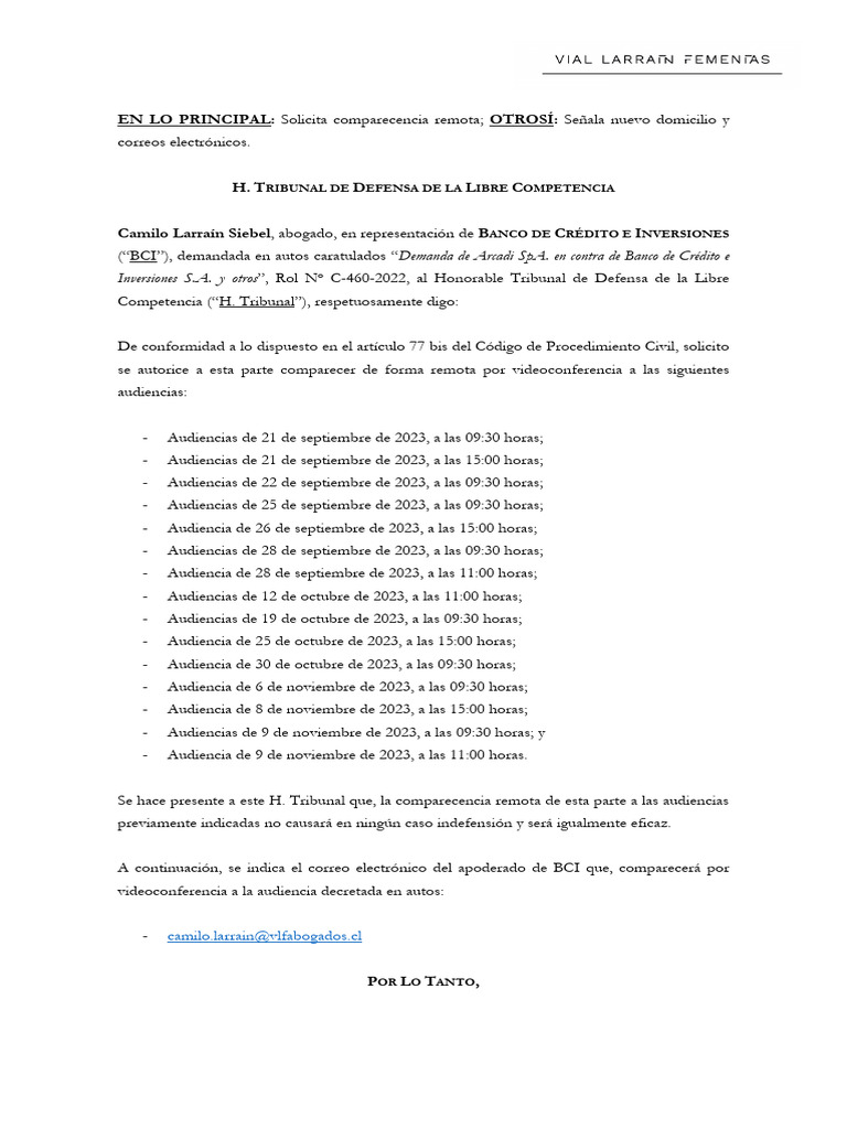 Solicita Comparecencia Remota - BCI | PDF