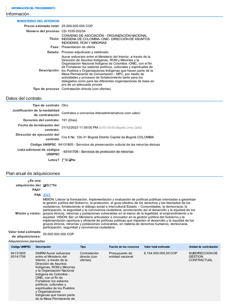 Convenio de Asociación - Organización Nacional Indígena de Colombia ...