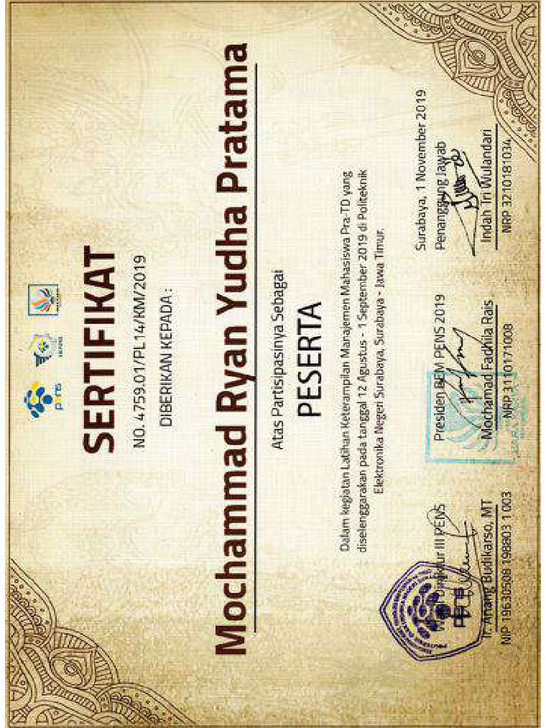 Sertifikat Lkmm Pra Td Baru | PDF