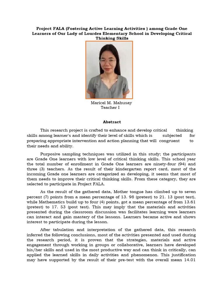 Maricel Mahusay Project Fala Imrad Format | PDF