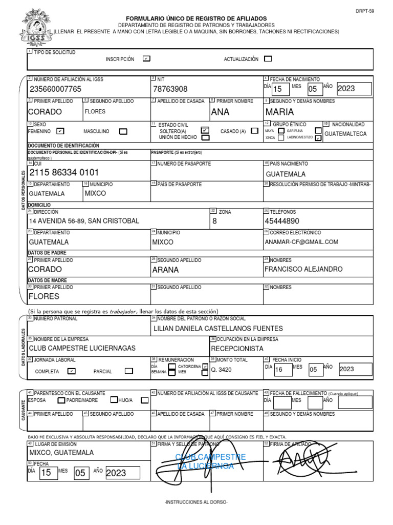 Formulario Registro Afiliados IGSS | PDF | Guatemala