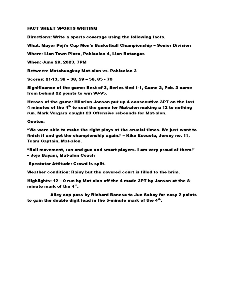 Sports Fact Sheet | PDF