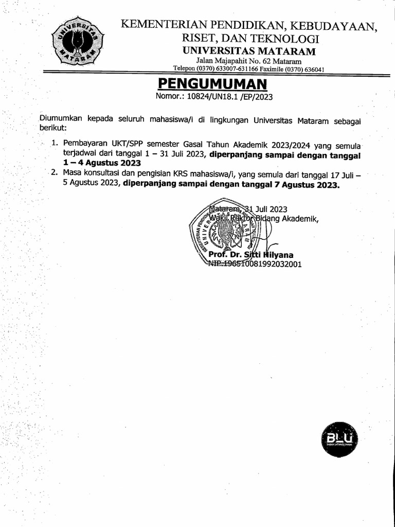 Pengumuman Pembayaran SPP | PDF