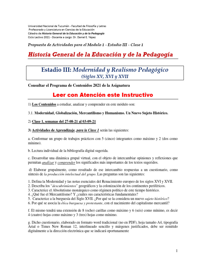 Modulo 1. Estadio III. Clases 1 y 2. Modernidad y Renacimiento. Agosto 2021 PDF | PDF ...