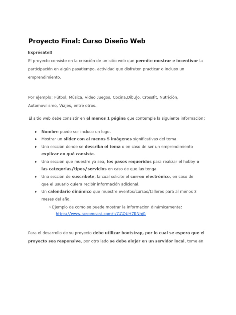 Proyecto Final: Curso Diseño Web: Exprésate!! | PDF