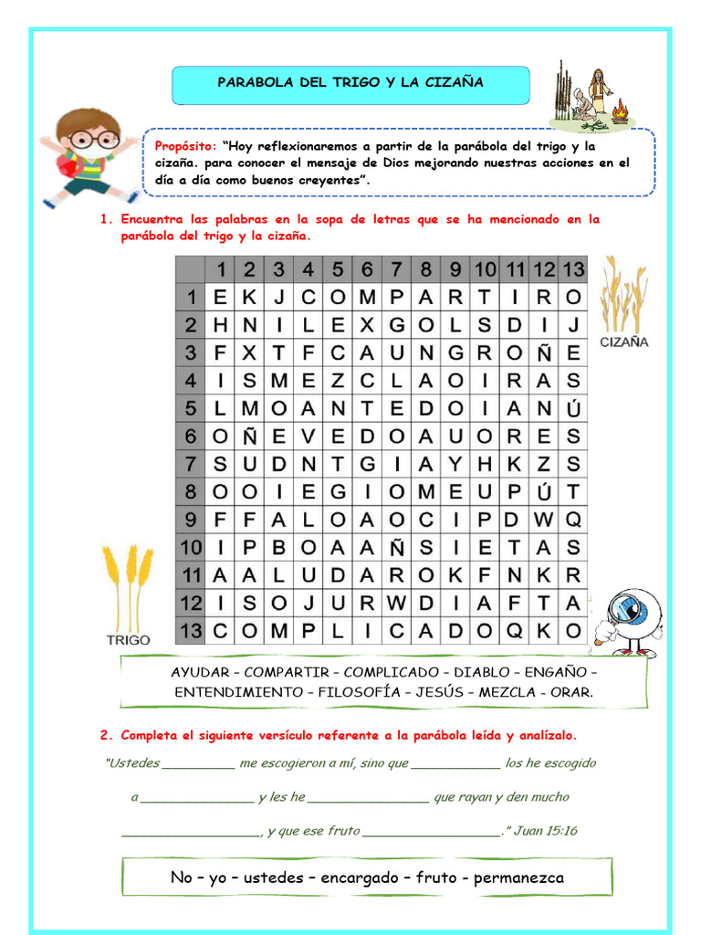 Ficha Relig Mart 26 Parabola Trigo y Cizaña 965727764 Yessenia Carrasco ...