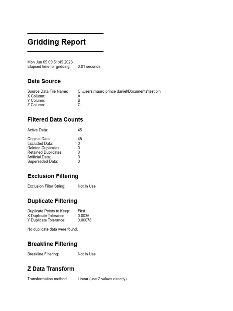 Gridding Report - : Data Source | PDF