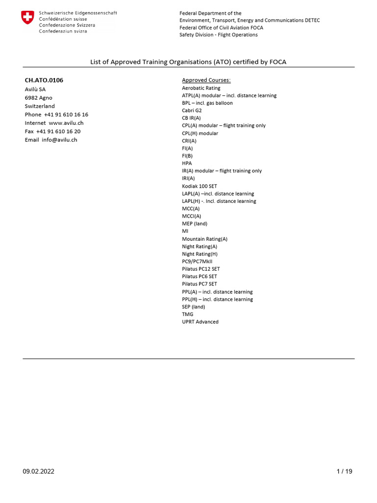 Approved Flight Training Organizations | PDF