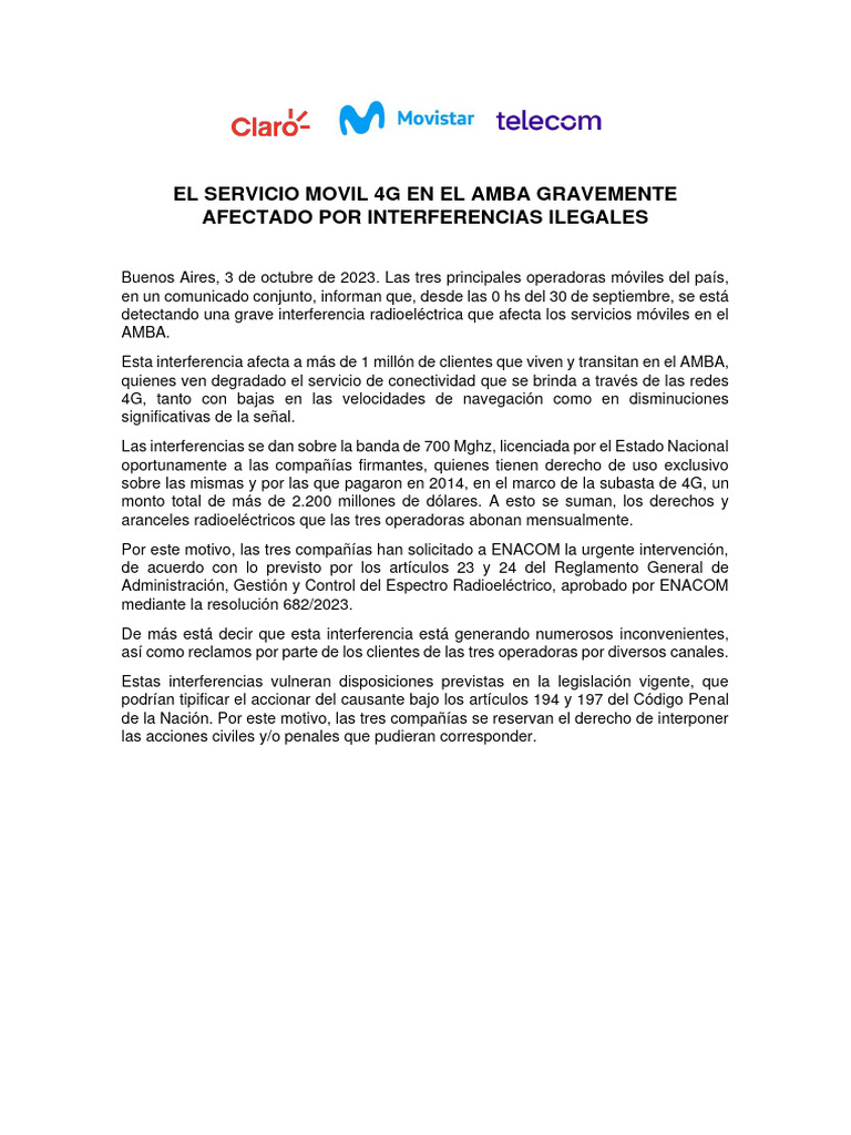El Comunicado de Las Telcos | PDF El Comunicado de Las Telcos | PDF