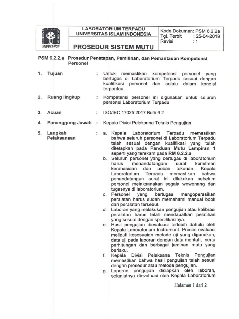 Contoh Prosedur Mutu Lab Terpadu | PDF