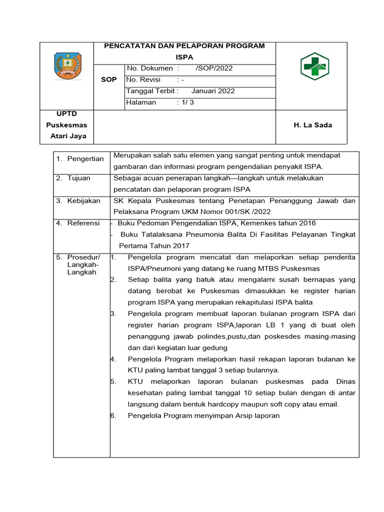 SOP Pencatatan Dan Pelaporan | PDF