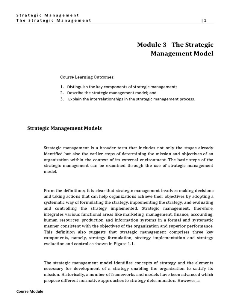 W3 & W4 The Strategic Management Model - Module | PDF