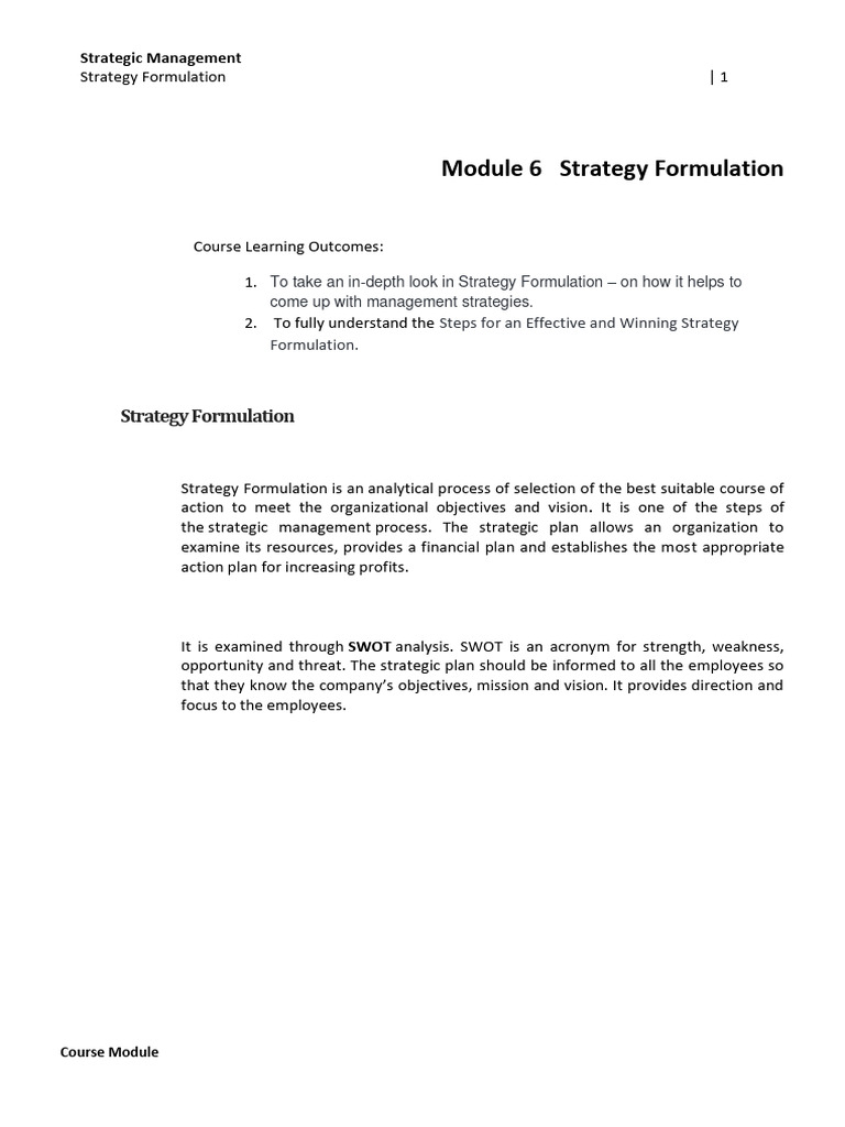 Strategy Formulation Guide | PDF | Business