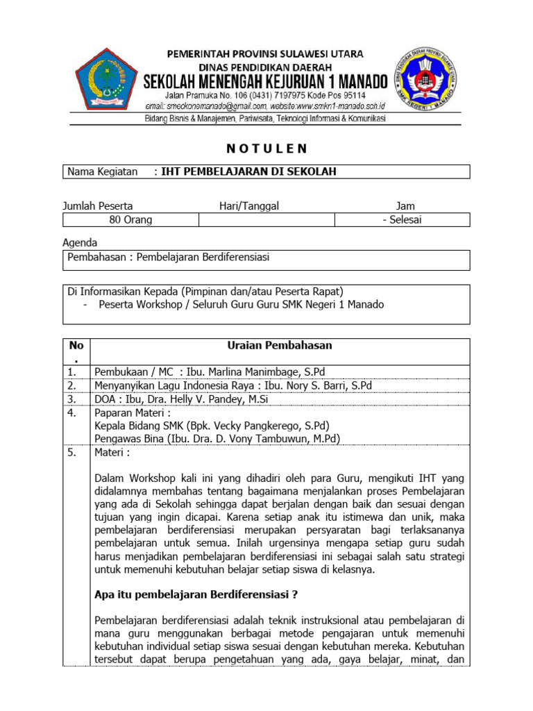 Notulen IHT PEMBELAJARAN 2 | PDF