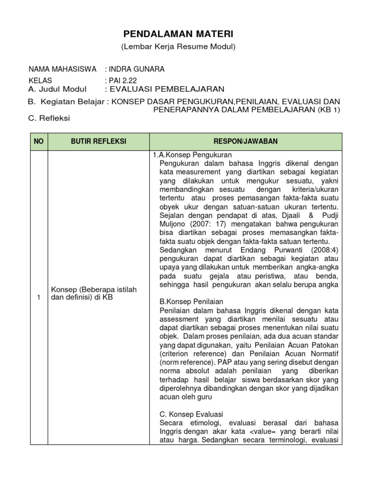 Resume KB 1 Evaluasi Pembelajaran | PDF