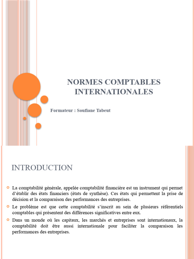 Normes Comptables Internationales - Prã©sentation Soufiane Tabeut | PDF | Bilan comptable ...