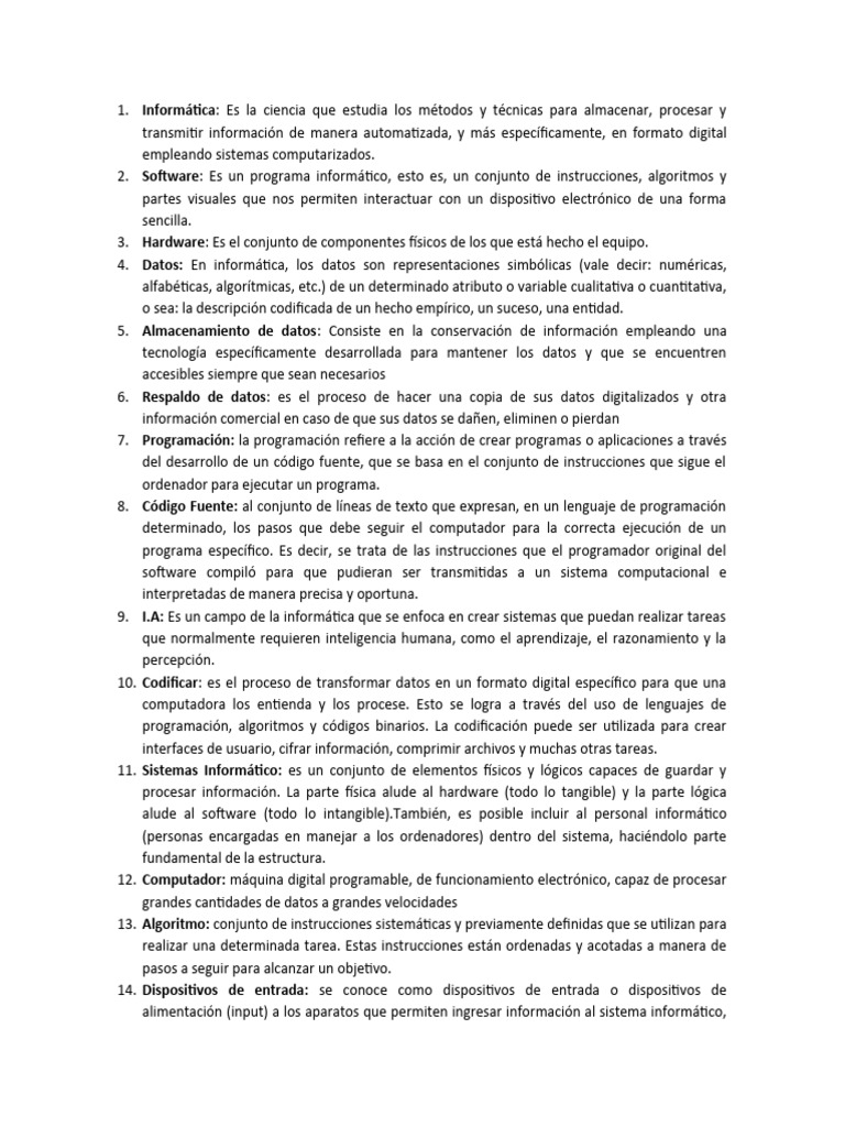 Glosario 30 Palabras de Informatica | PDF