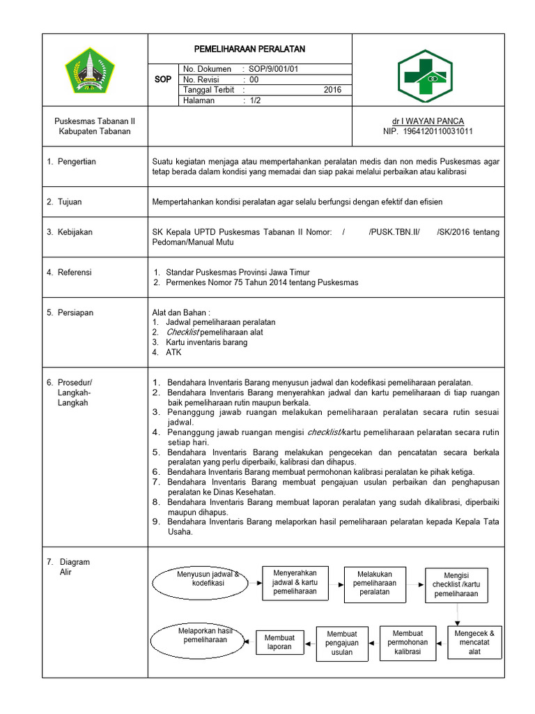 SOP Pemeliharaan Peralatan | PDF