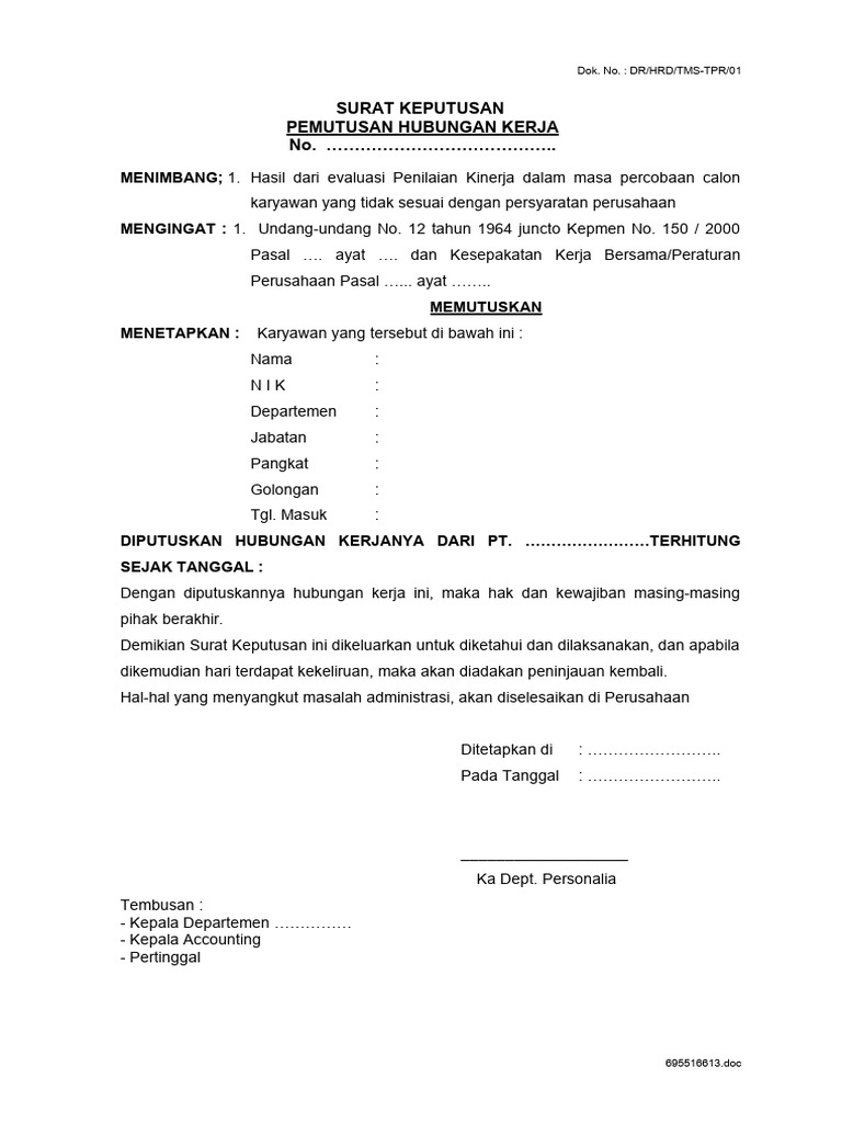 SK PHK Percobaan | PDF | Bisnis | Pengelolaan Keuangan & Uang