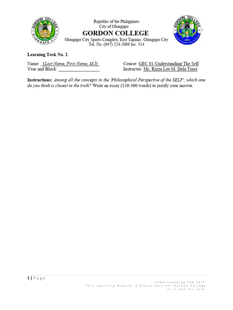 (GEC 01-UTS) UNIT 1-Learning Task No. 2 | PDF