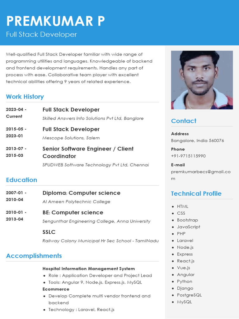 PREMKUMAR P Resume | PDF | Computers