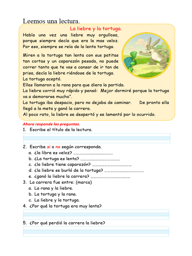 La liebre y la tortuga: fábula clásica | PDF