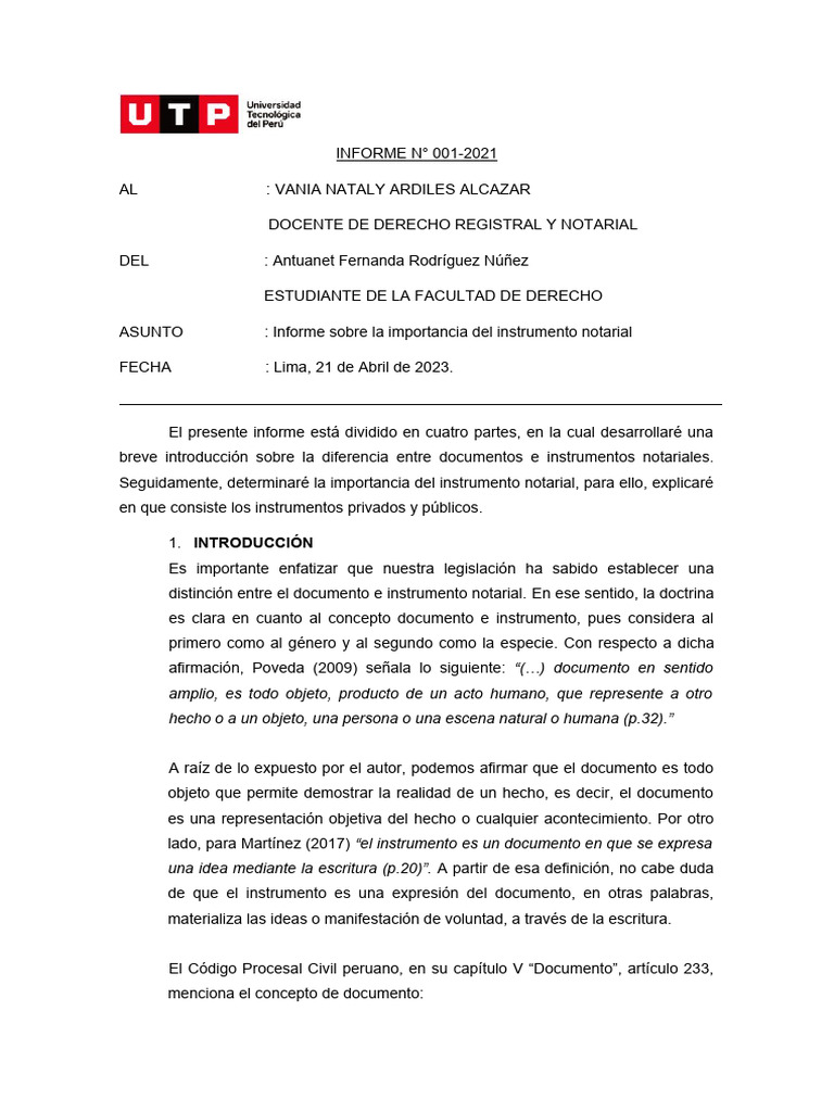 Informe Instrumento Notarial | PDF