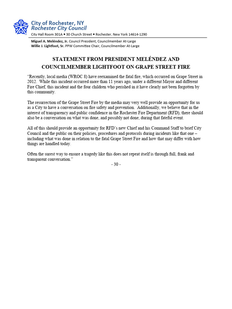 Statement On Grape Street Fire MM and WL | PDF