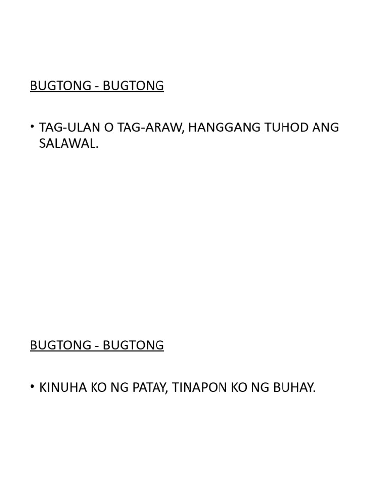 Bugtong - Bugtong - Tag-Ulan O Tag-Araw, Hanggang Tuhod Ang Salawal ...