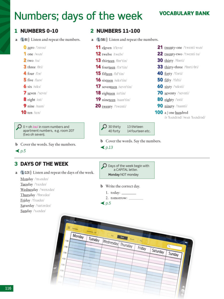 Numbers + Days of The Week | PDF