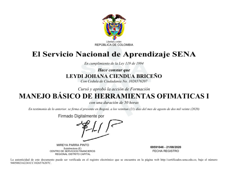 Certificado Ofimatica Johana | PDF