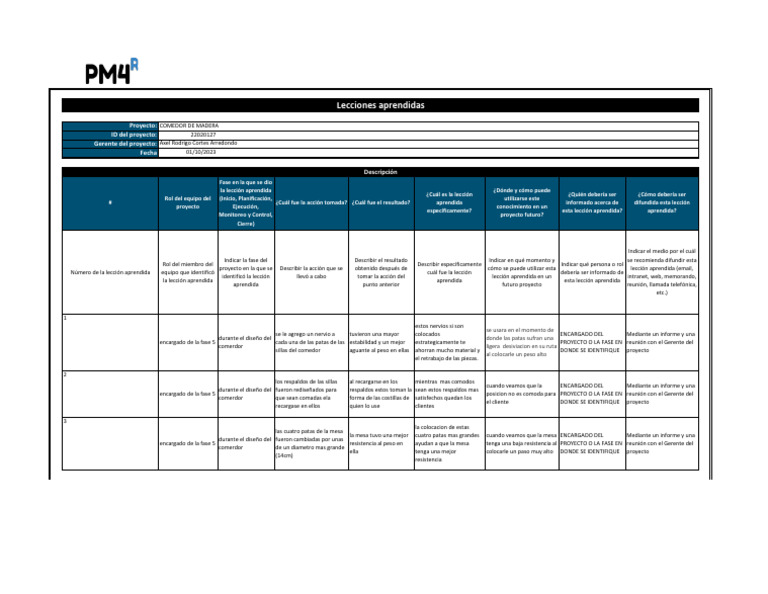 Lecciones Aprendidas Plantilla y Ejemplo | PDF