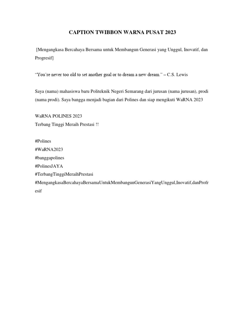 Caption Twibbon Warna Pusat 2023 | PDF